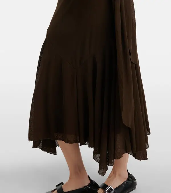 GANNI Asymmetric Draped Mesh Midi Dress - Brown