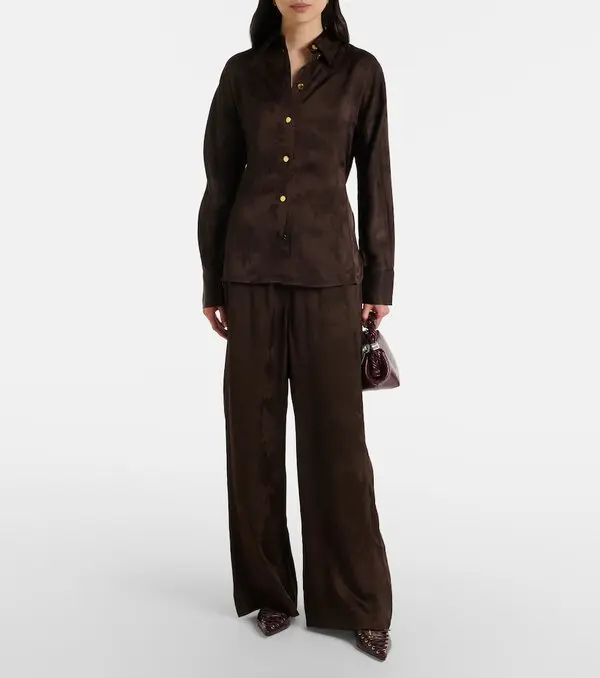 GANNI Satin Jacquard Wide-leg Pants - Brown