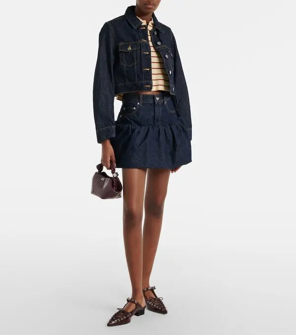 GANNI Gathered Denim Miniskirt