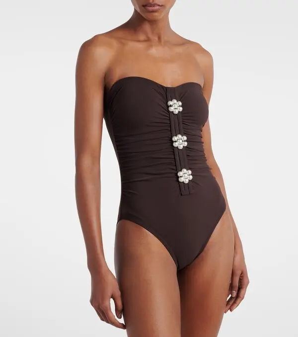 KARLA COLLETTO Maya Embellished Bandeau One Piece Swimsuit - Brown