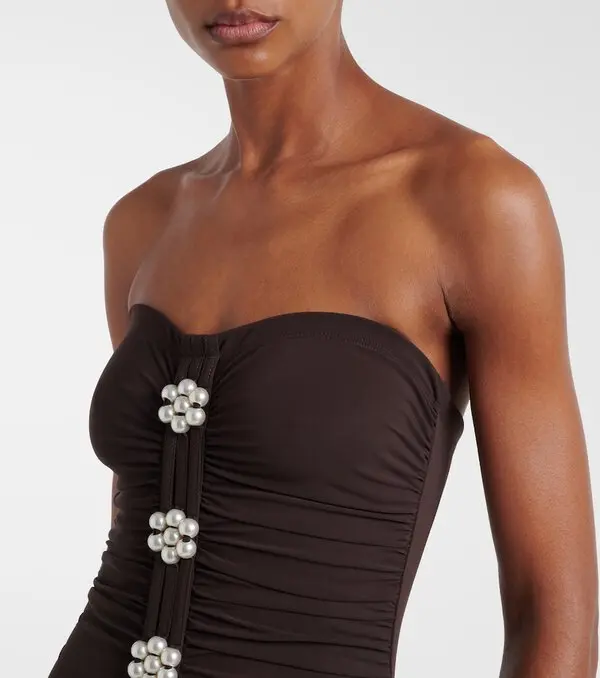 KARLA COLLETTO Maya Embellished Bandeau One Piece Swimsuit - Brown