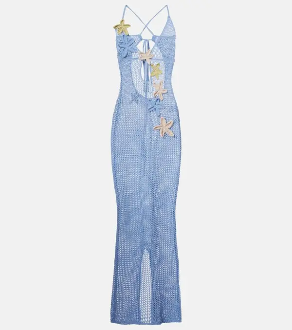 BANANHOT Hilsa Open-knit Lamé Maxi Dress - Blue