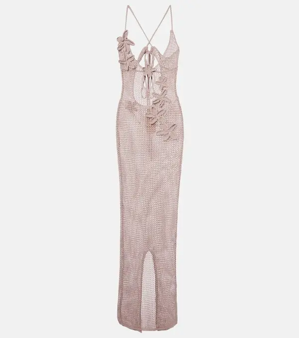 BANANHOT Hilsa Open-knit Lamé Maxi Dress - Pink