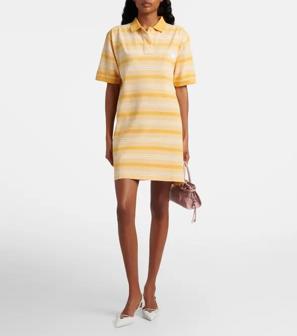 Prada Striped Cotton Piqué Polo Dress - Yellow