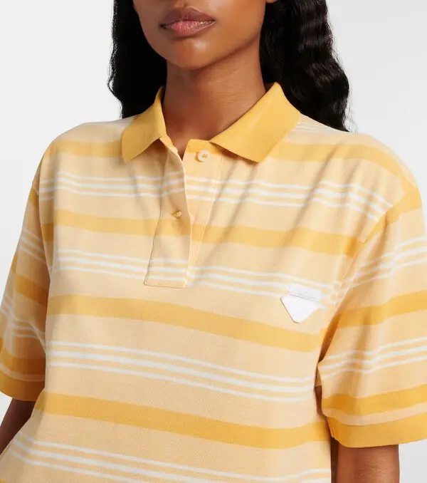 Prada Striped Cotton Piqué Polo Dress - Yellow
