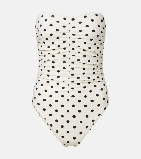 KARLA COLLETTO Gathered Polka-dot Bandeau One-piece Swimsuit - White