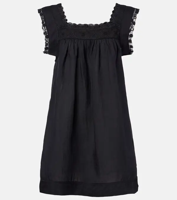 DÔEN Almadia Lace-trimmed Ramie Minidress - Black