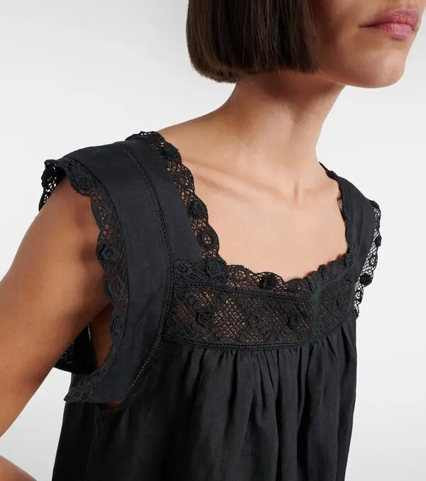 DÔEN Almadia Lace-trimmed Ramie Minidress - Black