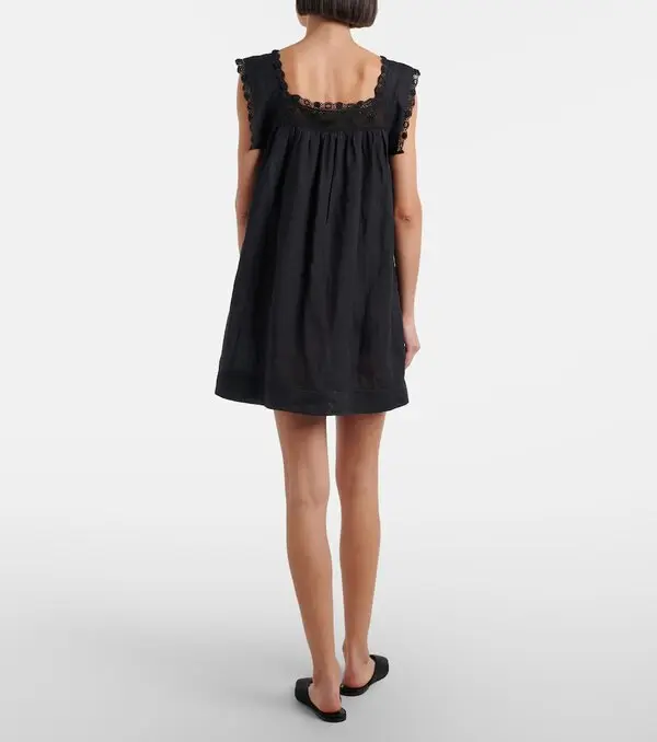 DÔEN Almadia Lace-trimmed Ramie Minidress - Black