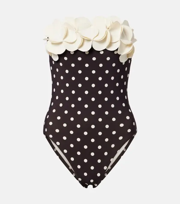 KARLA COLLETTO Floral Appliqué Polka-dot Bandeau One-piece Swimsuit - Brown