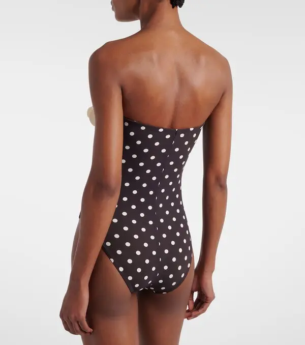 KARLA COLLETTO Floral Appliqué Polka-dot Bandeau One-piece Swimsuit - Brown