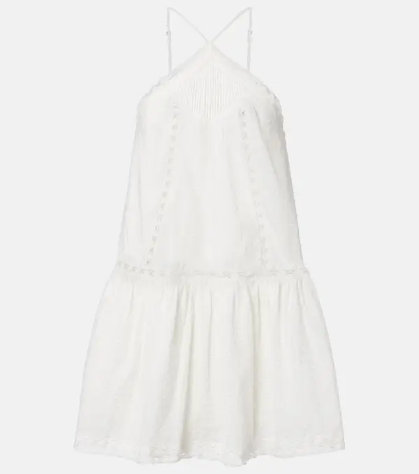 Poupette St Barth Nora Lace-trimmed Halterneck Cotton Minidress - White