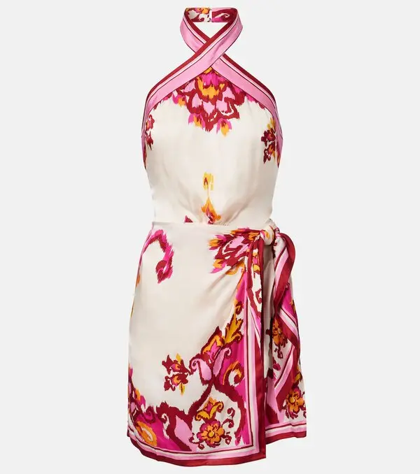 Poupette St Barth Manon Printed Satin Minidress - Pink