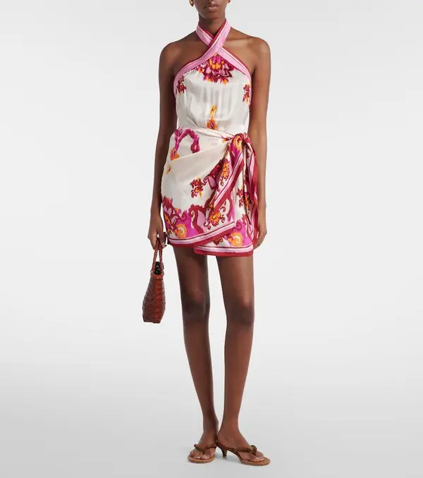 Poupette St Barth Manon Printed Satin Minidress - Pink