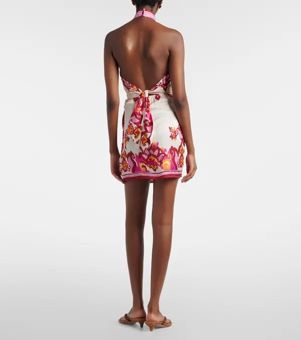 Poupette St Barth Manon Printed Satin Minidress - Pink