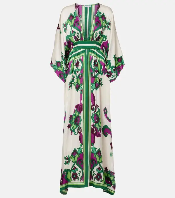 Poupette St Barth Sol Floral Satin Kaftan - Green
