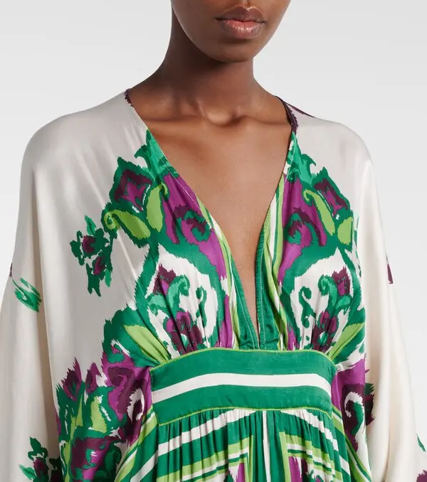 Poupette St Barth Sol Floral Satin Kaftan - Green