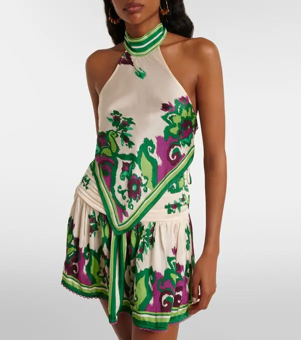 Poupette St Barth Guilia Printed Halterneck Top - Green