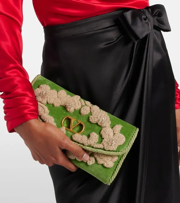 Valentino Garavani Devain Embellished Velvet Shoulder Bag