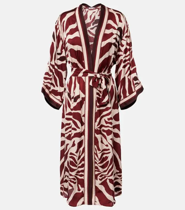 Poupette St Barth Erica Printed Satin Kaftan - Brown