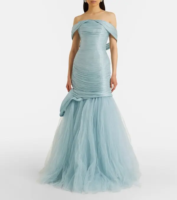 MARMAR HALIM Pleated Off-shoulder Bustier Gown