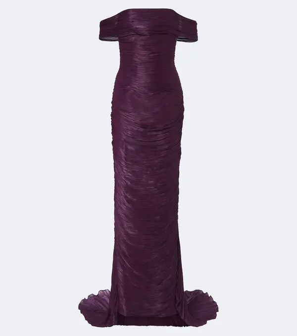 MARMAR HALIM Pleated Off-shoulder Bustier Gown