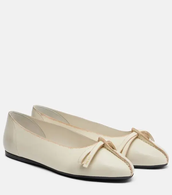 Prada Leather Ballet Flats - White