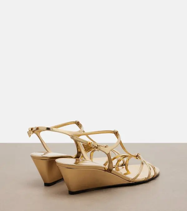 Prada Metallic Leather Wedge Sandals - Gold