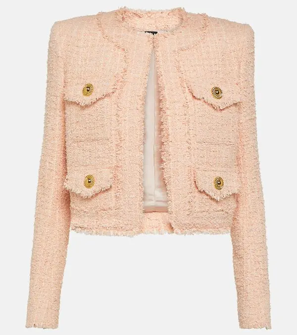 Balmain Cropped Tweed Jacket - Pink