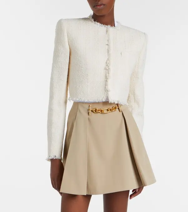 Balmain Cropped Tweed Jacket - White