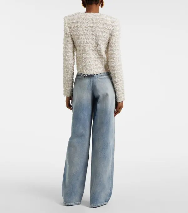 Balmain Cropped Tweed Jacket With Shoulder Pads - White