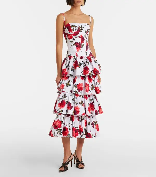 Carolina Herrera Floral Tiered Cotton-blend Corset Dress - Multicoloured