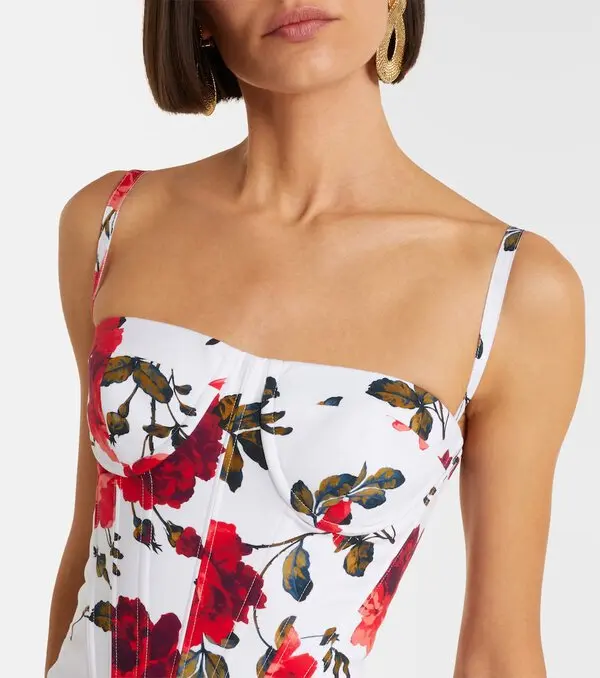 Carolina Herrera Floral Tiered Cotton-blend Corset Dress - Multicoloured