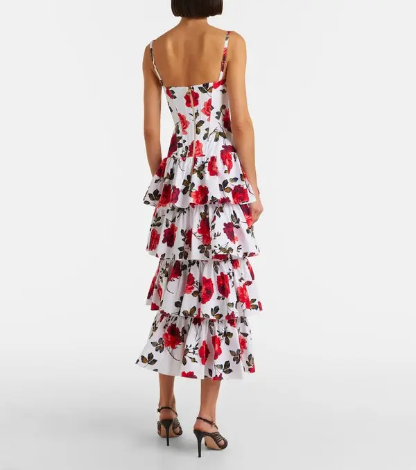 Carolina Herrera Floral Tiered Cotton-blend Corset Dress - Multicoloured