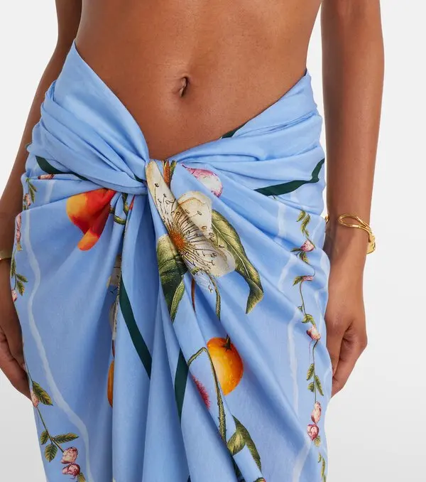 Agua Bendita Lavanda Printed Cotton And Silk Beach Cover-up - Blue
