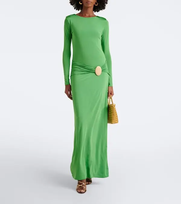 CALA DE LA CRUZ Eres Gathered Jersey Maxi Dress - Green