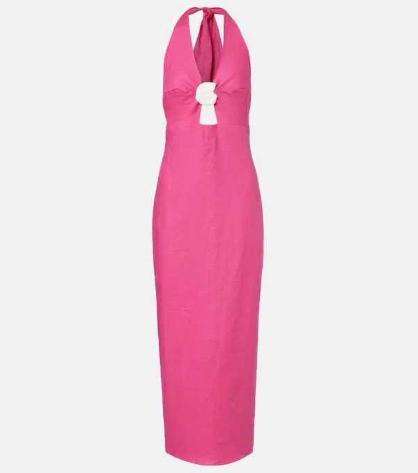 CALA DE LA CRUZ Orly Cutout Linen Midi Dress - Pink