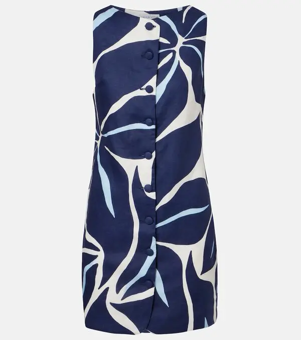 CALA DE LA CRUZ Rhoda Printed Linen Minidress - Blue