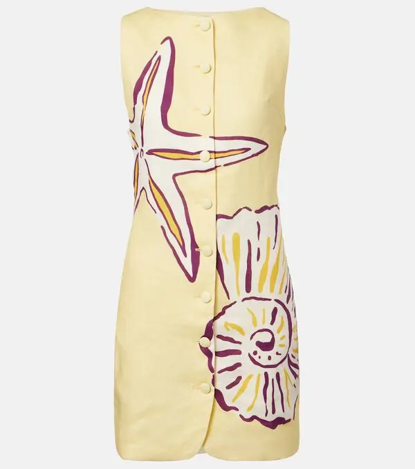CALA DE LA CRUZ Rhoda Printed Linen Minidress - Yellow