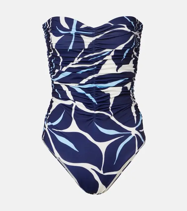 CALA DE LA CRUZ Printed Strapless One-piece Swimsuit - Blue