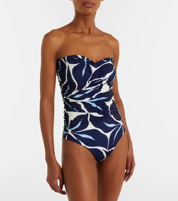 CALA DE LA CRUZ Printed Strapless One-piece Swimsuit - Blue