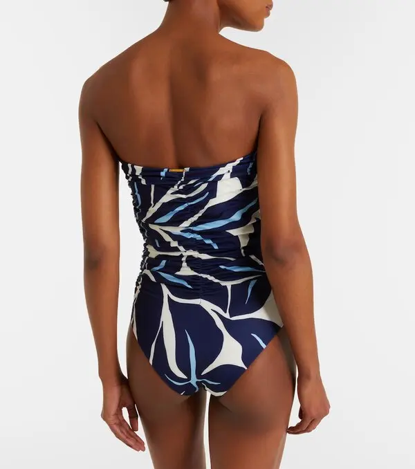 CALA DE LA CRUZ Printed Strapless One-piece Swimsuit - Blue