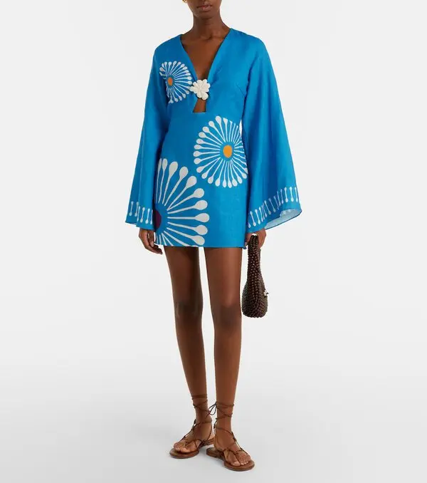 CALA DE LA CRUZ Vera Floral Linen Mini Dress