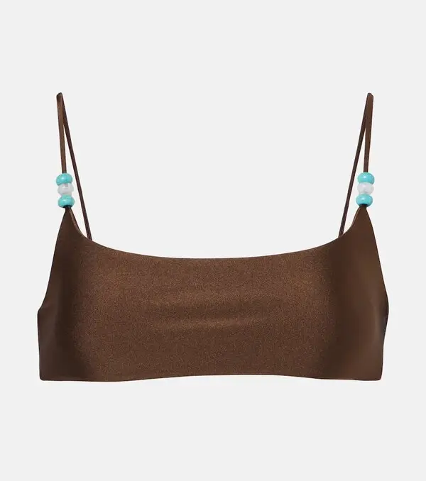 Jade Swim Muse Beaded Bikini Top - Brown