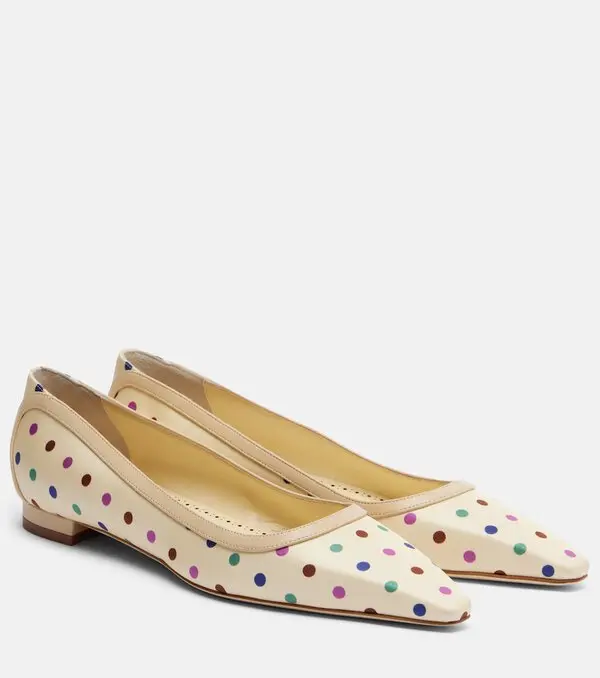 Manolo Blahnik Filotas Polka-dot Ballet Flats - White