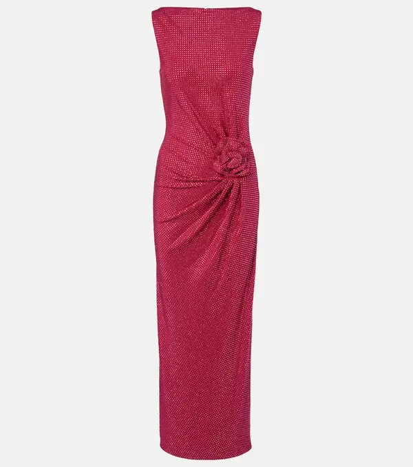Roland Mouret Floral-appliqué Embellished Gathered Maxi Dress - Pink