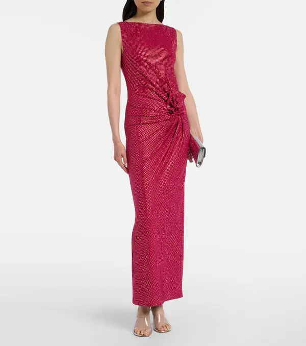 Roland Mouret Floral-appliqué Embellished Gathered Maxi Dress - Pink