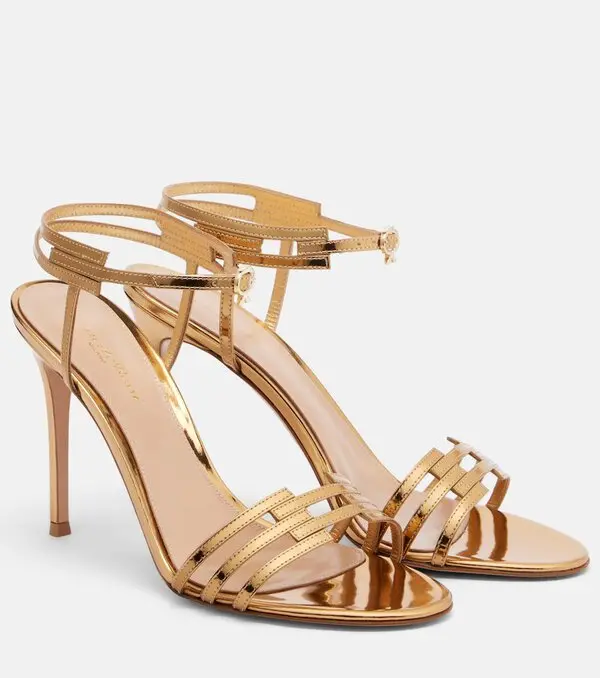 GIANVITO ROSSI Metallic Leather Slingback Sandals - Gold