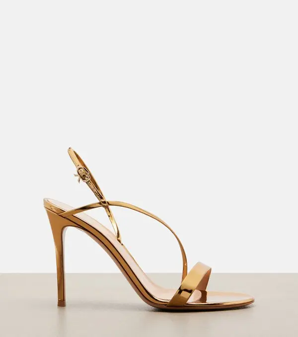 GIANVITO ROSSI Metallic Leather Slingback Sandals - Gold