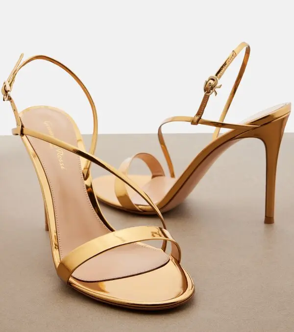 GIANVITO ROSSI Metallic Leather Slingback Sandals - Gold
